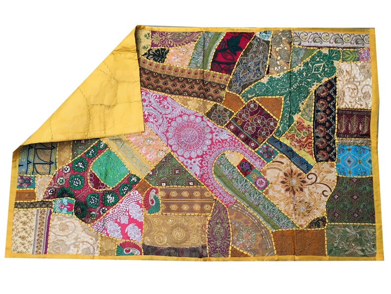 Yellow Vintage Patchwork Wall Decor Tribal Textiles Bohemian - Etsy