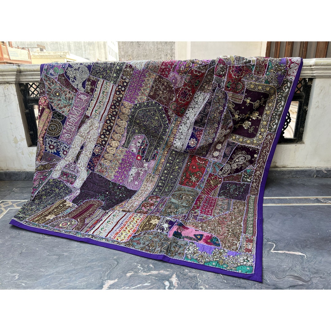 Vintage Sari Patchwork Beaded Bedding,gypsy Sari Decor,bohemian Wall ...