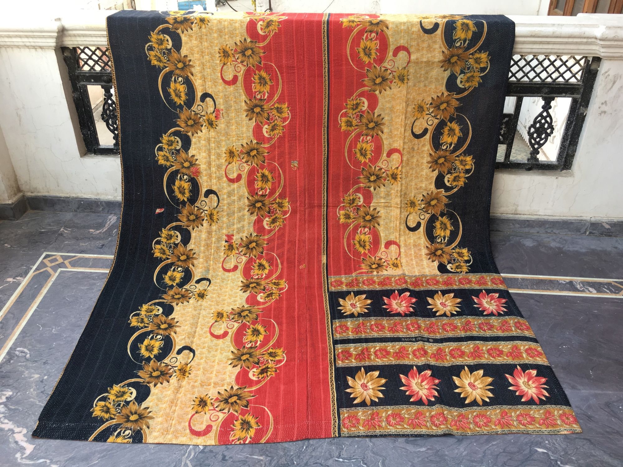 Handmade Cotton Vintage Kantha Quilt Recycle Sari fabric | Etsy