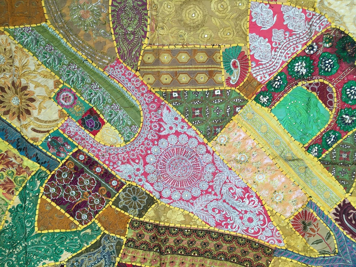 Yellow Vintage Patchwork Wall Decor Tribal Textiles Bohemian - Etsy
