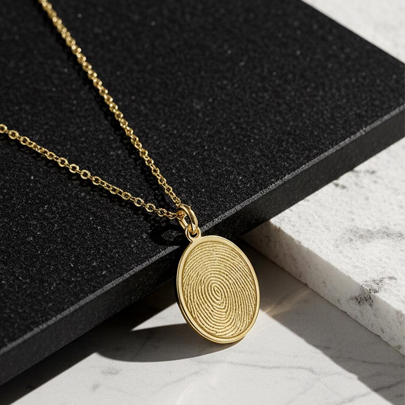 14K Solid Gold Fingerprint Necklace, Personalized Memorial Keepsake - Etsy