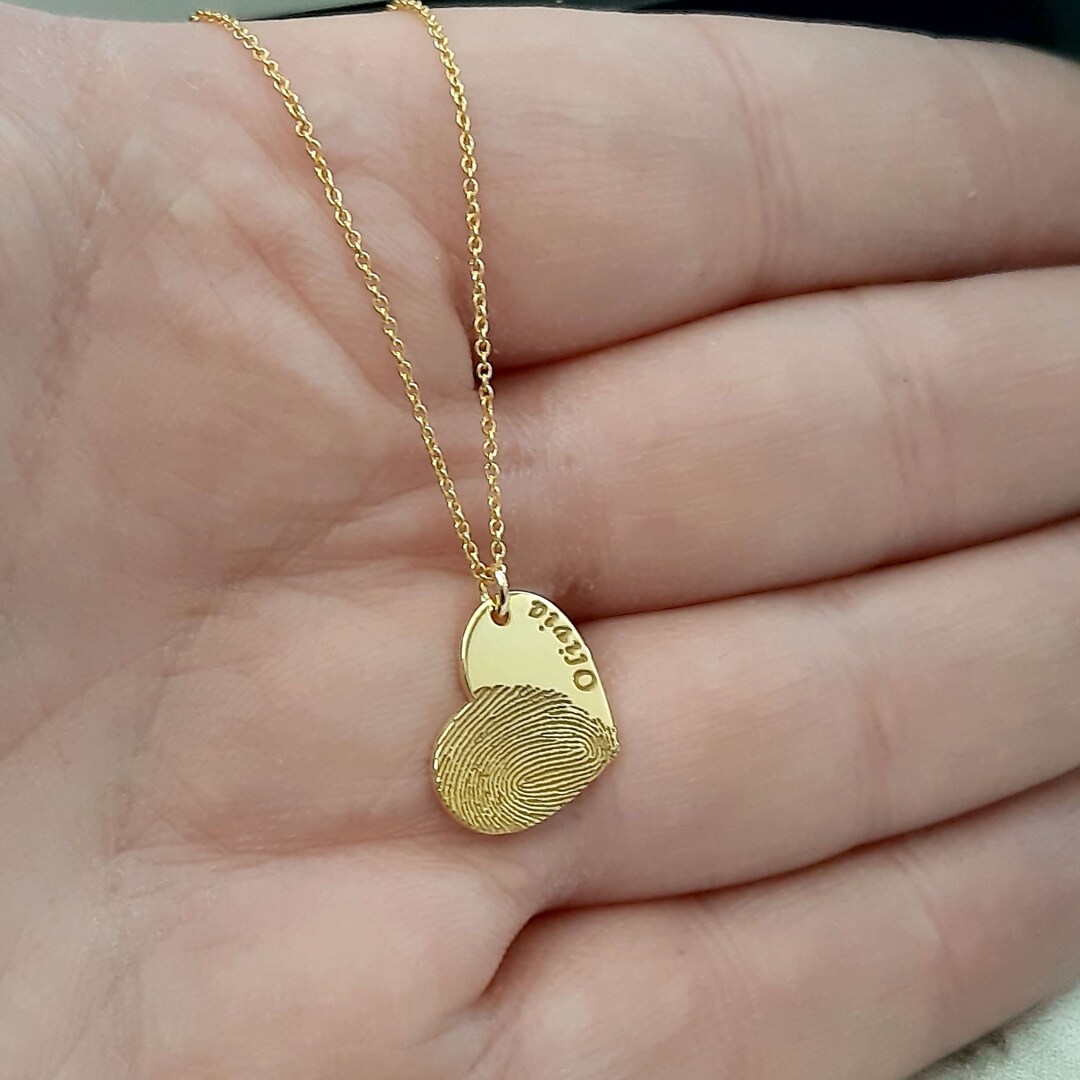 14k Personalised Fingerprint Gold Necklace Handprint - Etsy