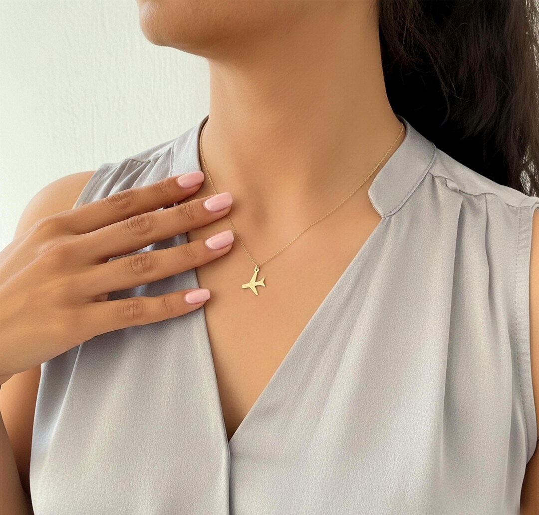 14K Solid Gold Airplane Necklace: Dainty Traveler Gift - Etsy