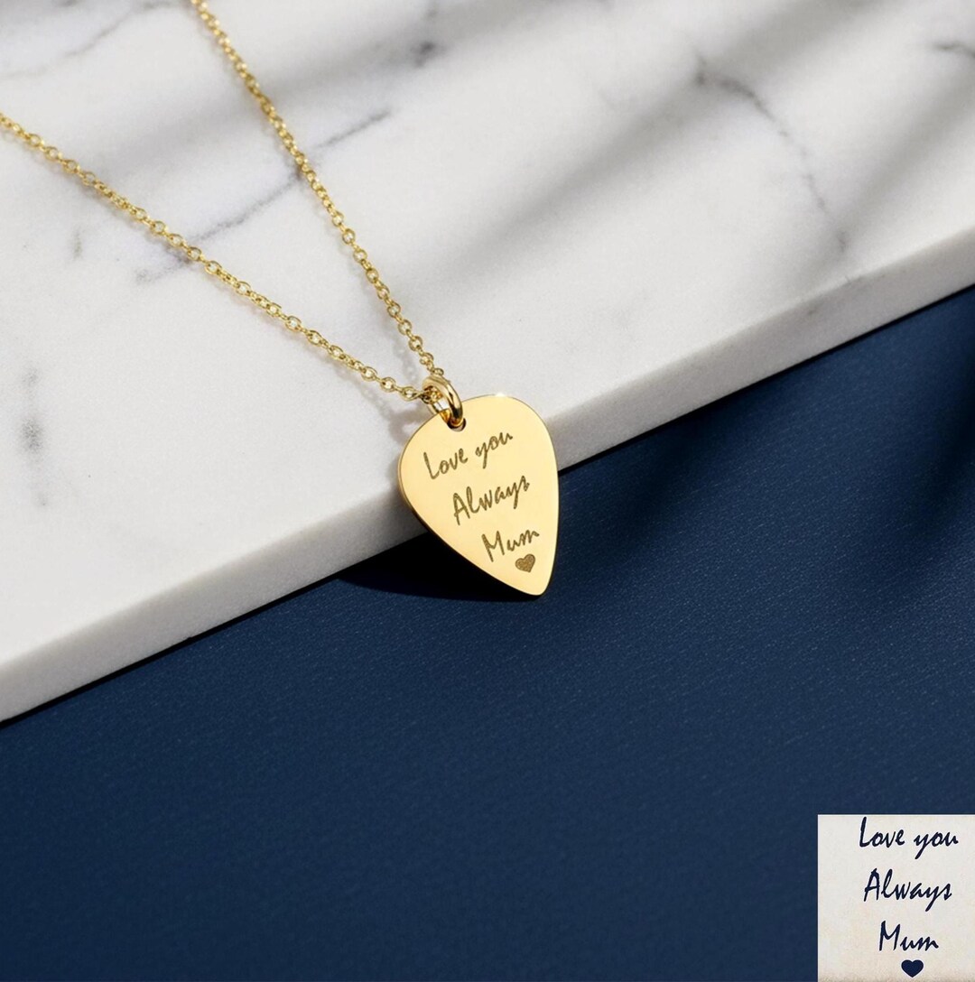 14k Solid Gold Guitar Pick Personalized Necklace , Custom Engraved ...