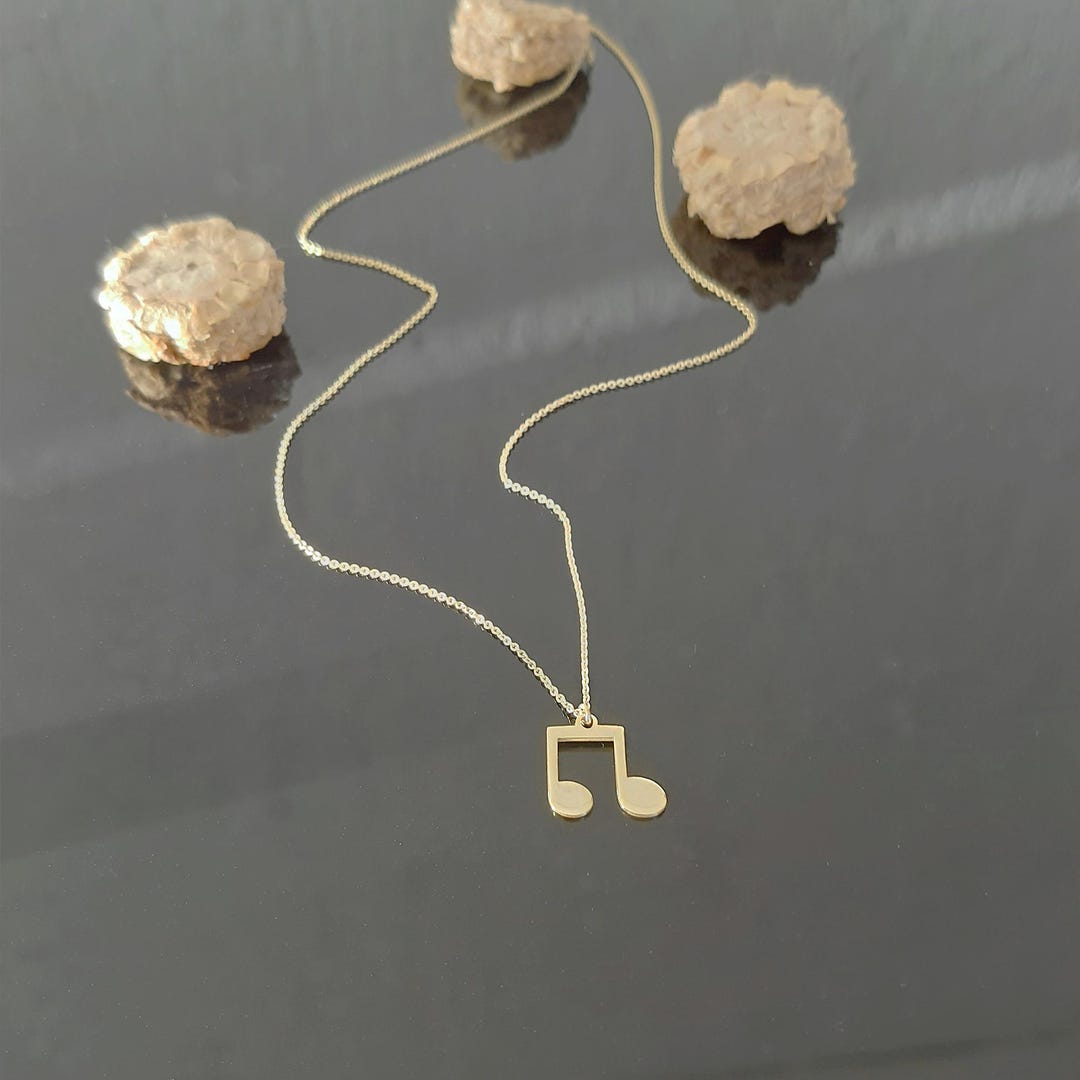 14k Solid Gold Music Treble Clef Pendant Necklace , Gold Music Note ...