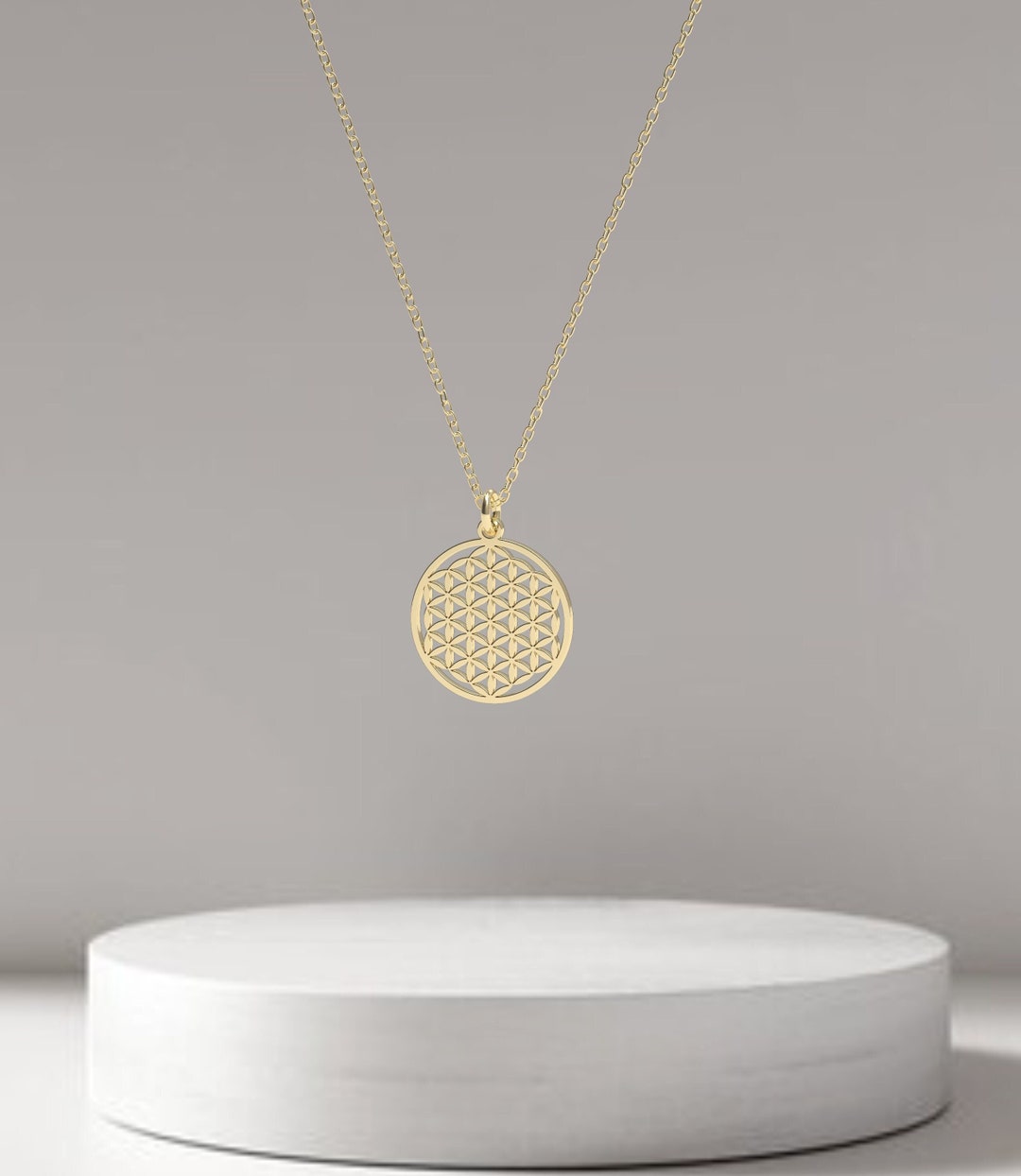 Solid 14k Yellow Gold Flower of Life Pendant, Flower of Life Necklace ...