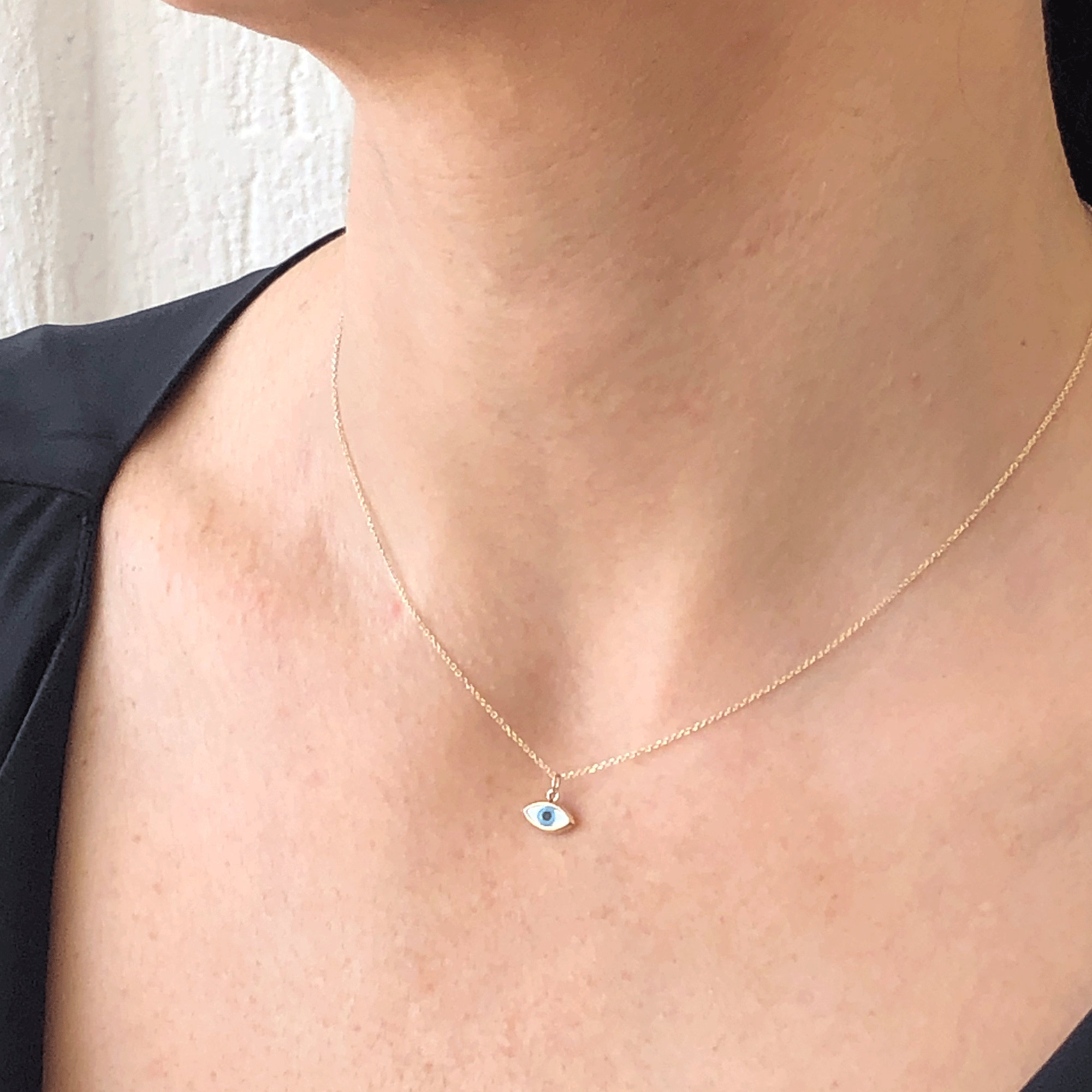 Solid Gold 14k Evil Eye Necklace White Blue Evil Eye Penant | Etsy