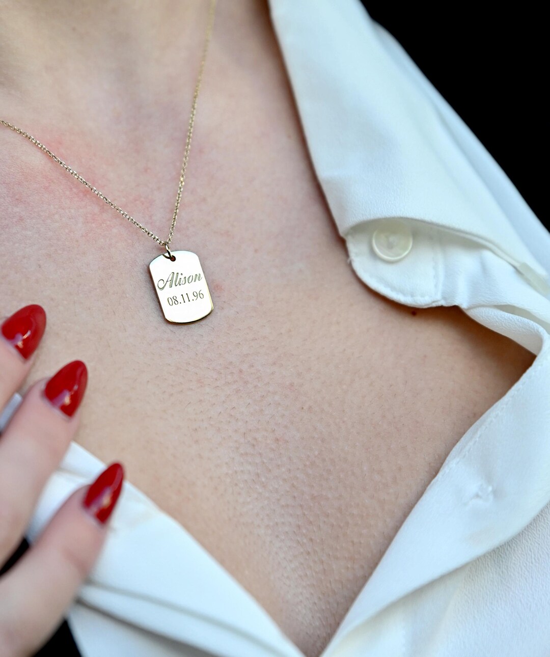 Solid Gold Dog Tag Pendant Personalized Necklace Custom Engraved ...