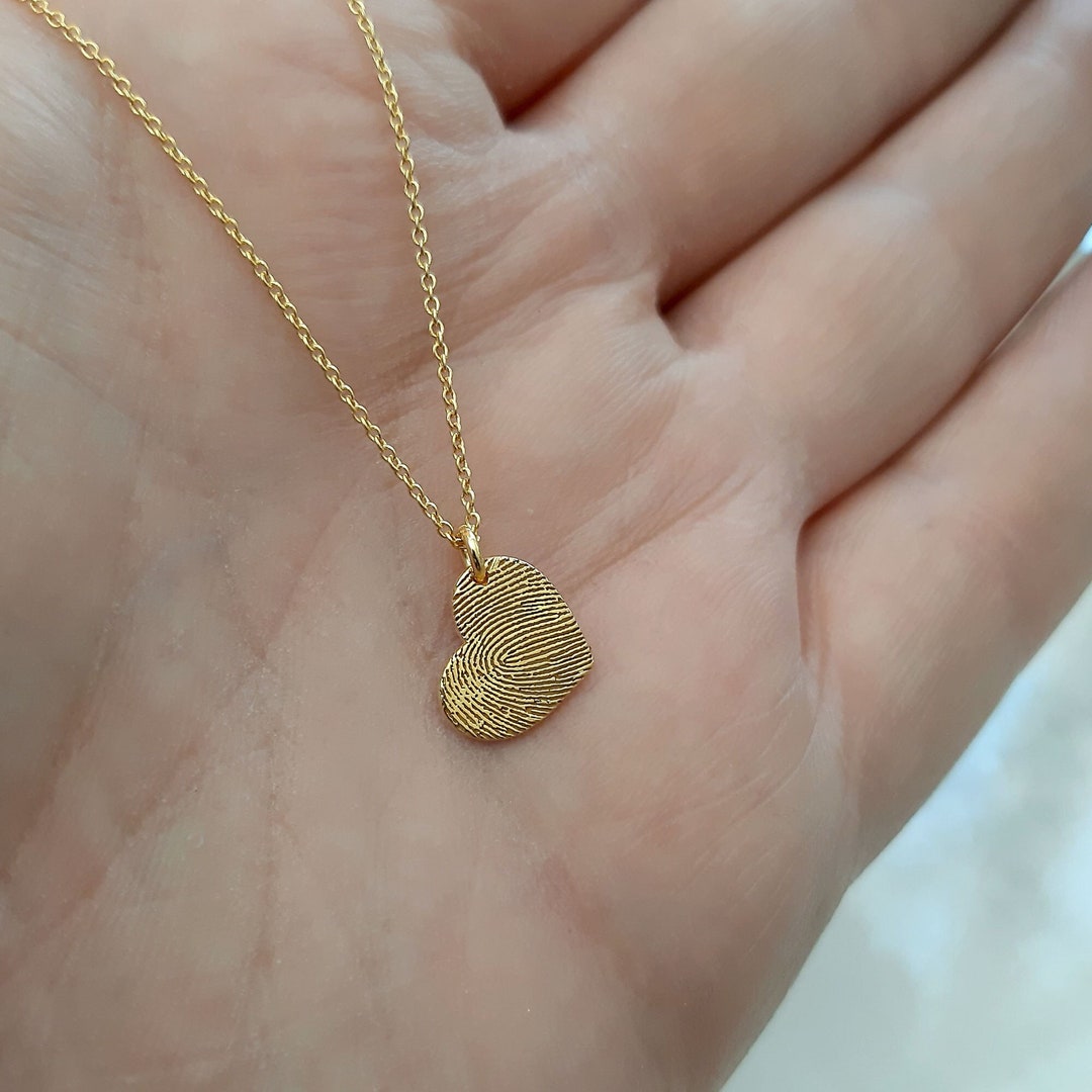 14k Personalised Fingerprint Gold Necklace , Handprint Necklace ...