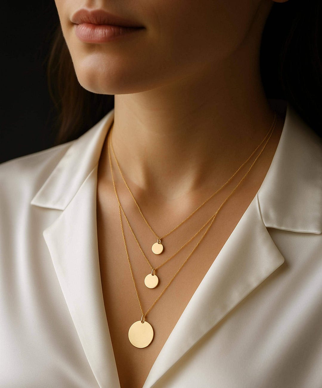 14K Solid Custom Engrave Disk Necklace, Personalized Dainty Solid Gold ...