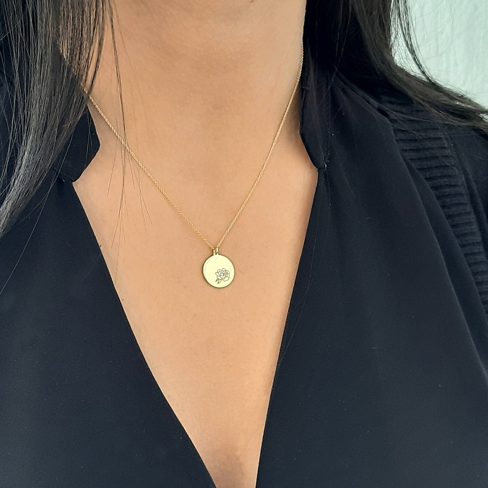 14k solid gold Birth Month Birth Flower With Custom Text | Etsy