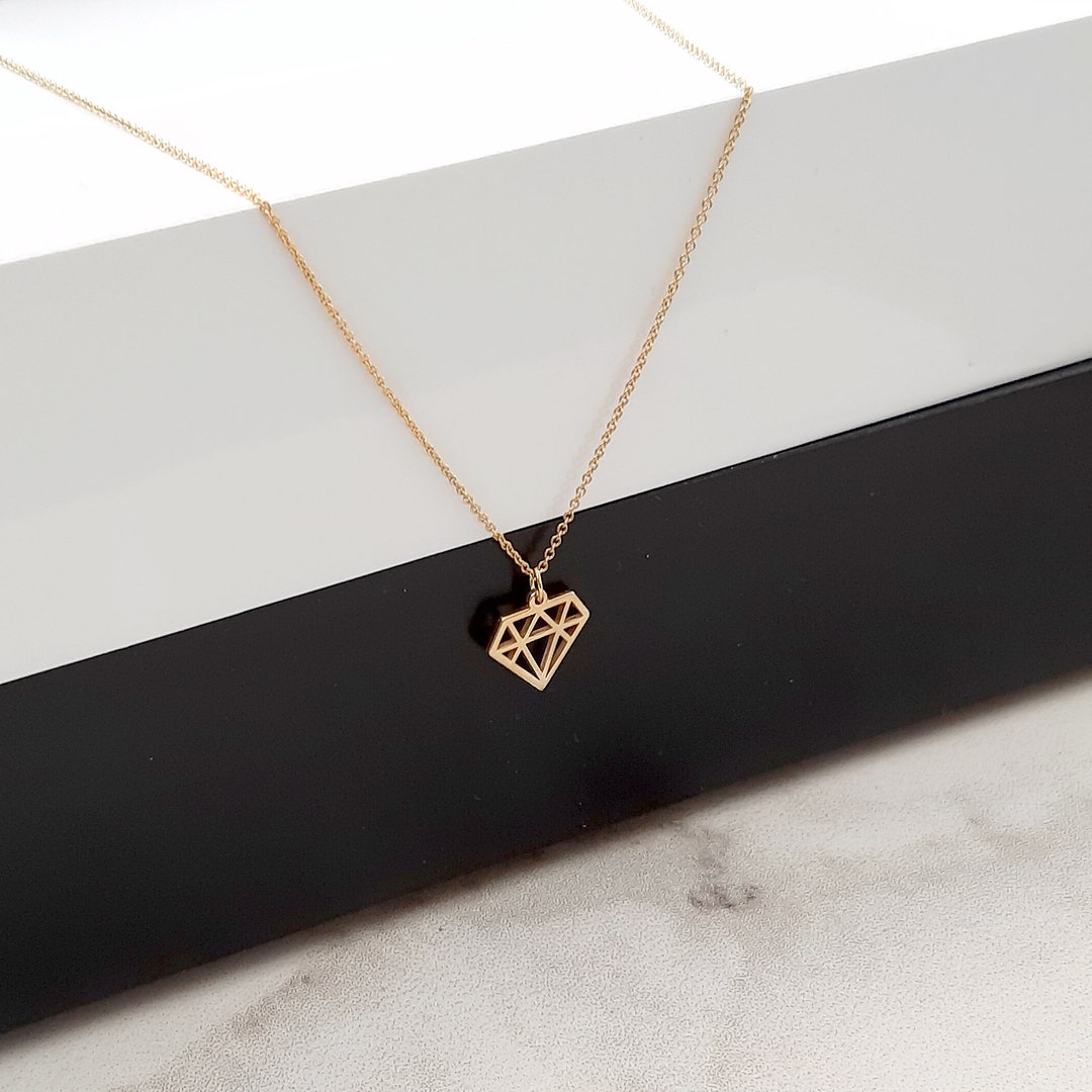 Diamond Shape Necklace, 14k Diamond Shape Pendant, Solid Gold Diamond ...