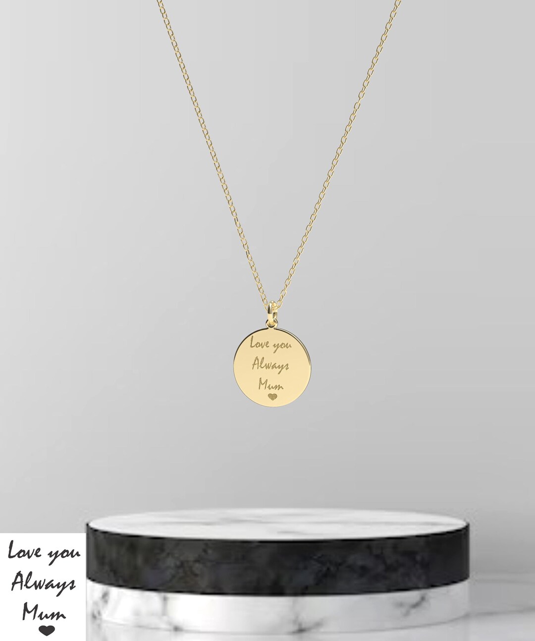 14K Solid Gold Engraved Disk Necklace, Custom Handwriting Necklace ...