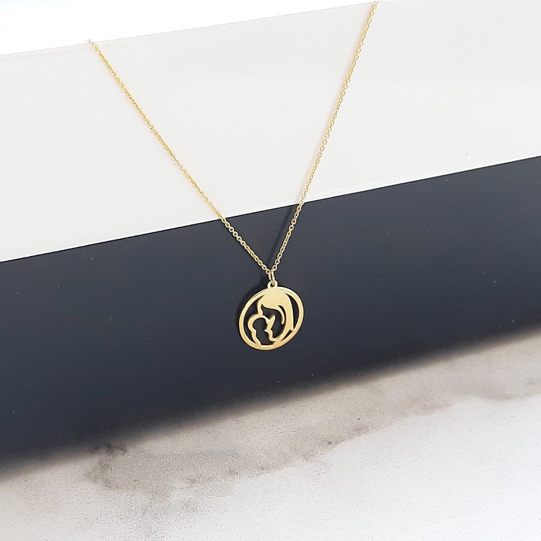 14k Solid Gold Mother and Child Necklace , Personalized Protection ...
