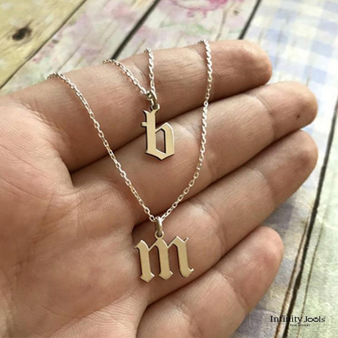 Dainty Initial Necklace Solid Gold Letter Necklace, Gothic Letter ...