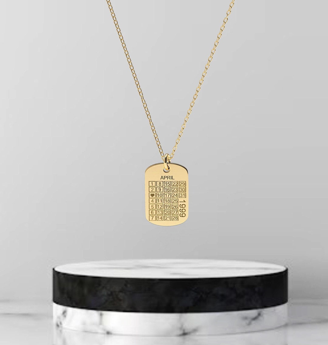 14K Gold Calendar Necklace Engraved Birthday or Save the Date Necklace ...