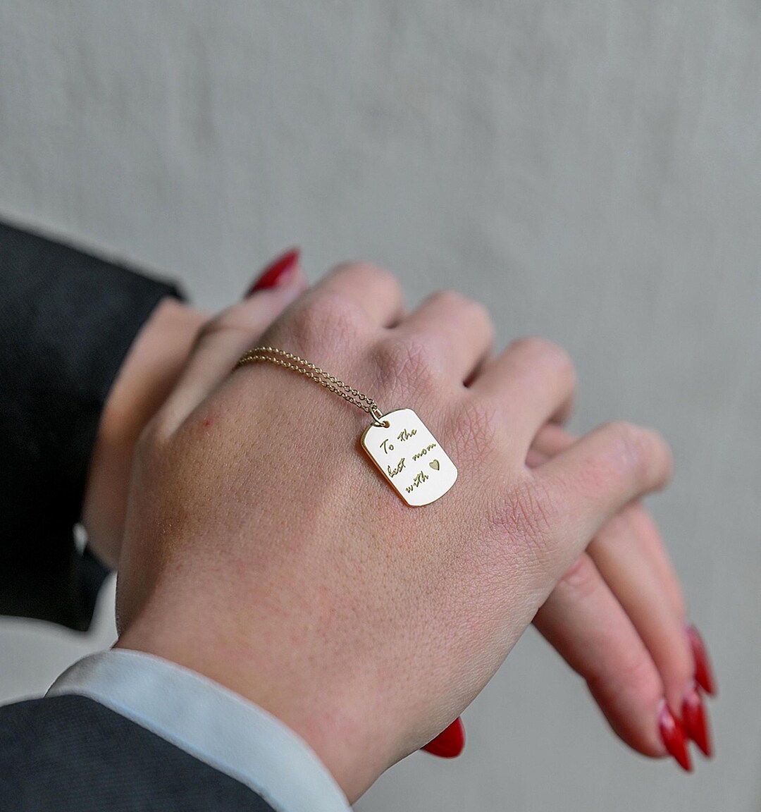 Solid Gold Dog Tag Actual Handwriting Necklace , 14k Custom Signature ...