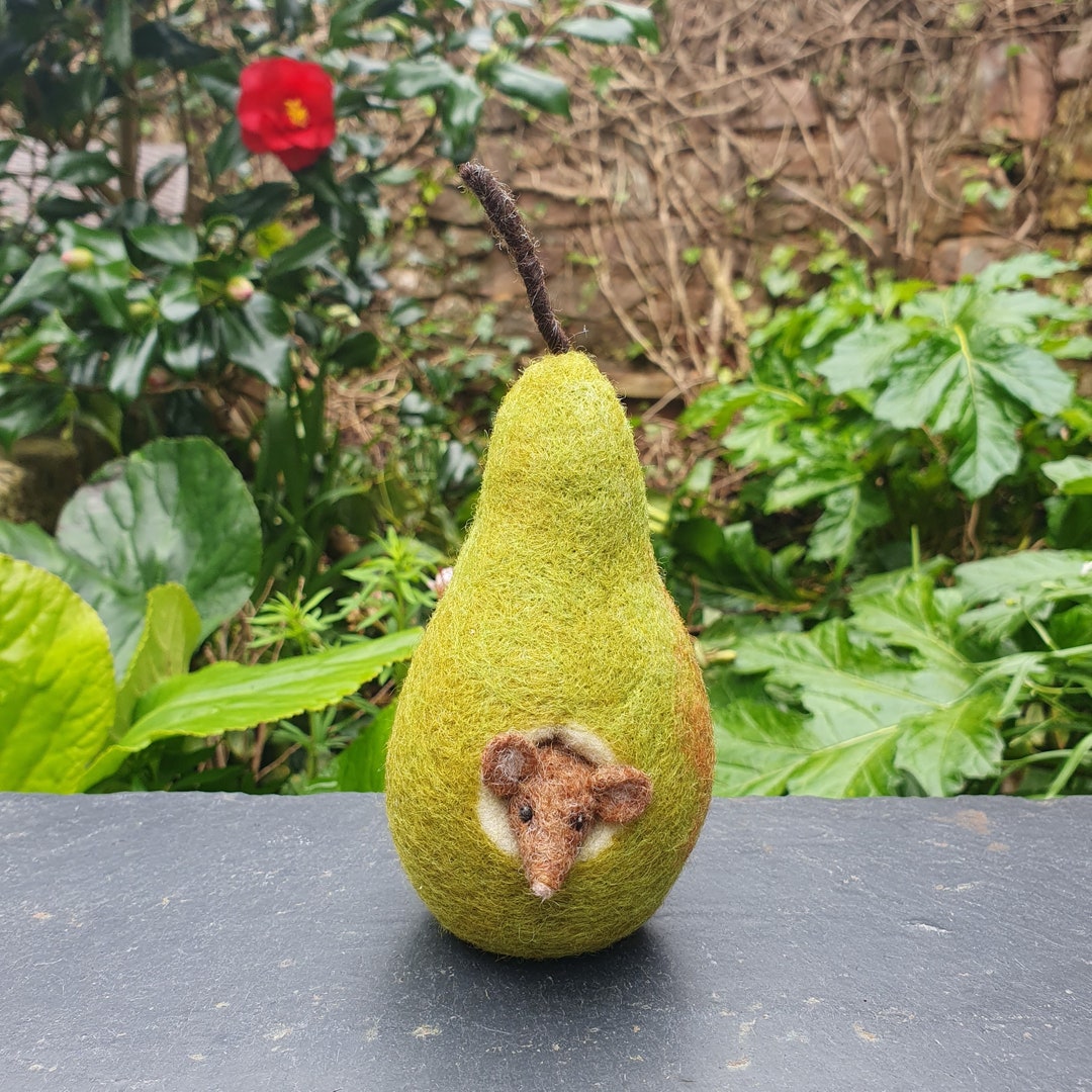 Needle Felt Pear With Mouse Pear Mouse House Needle Felted Fruit and ...