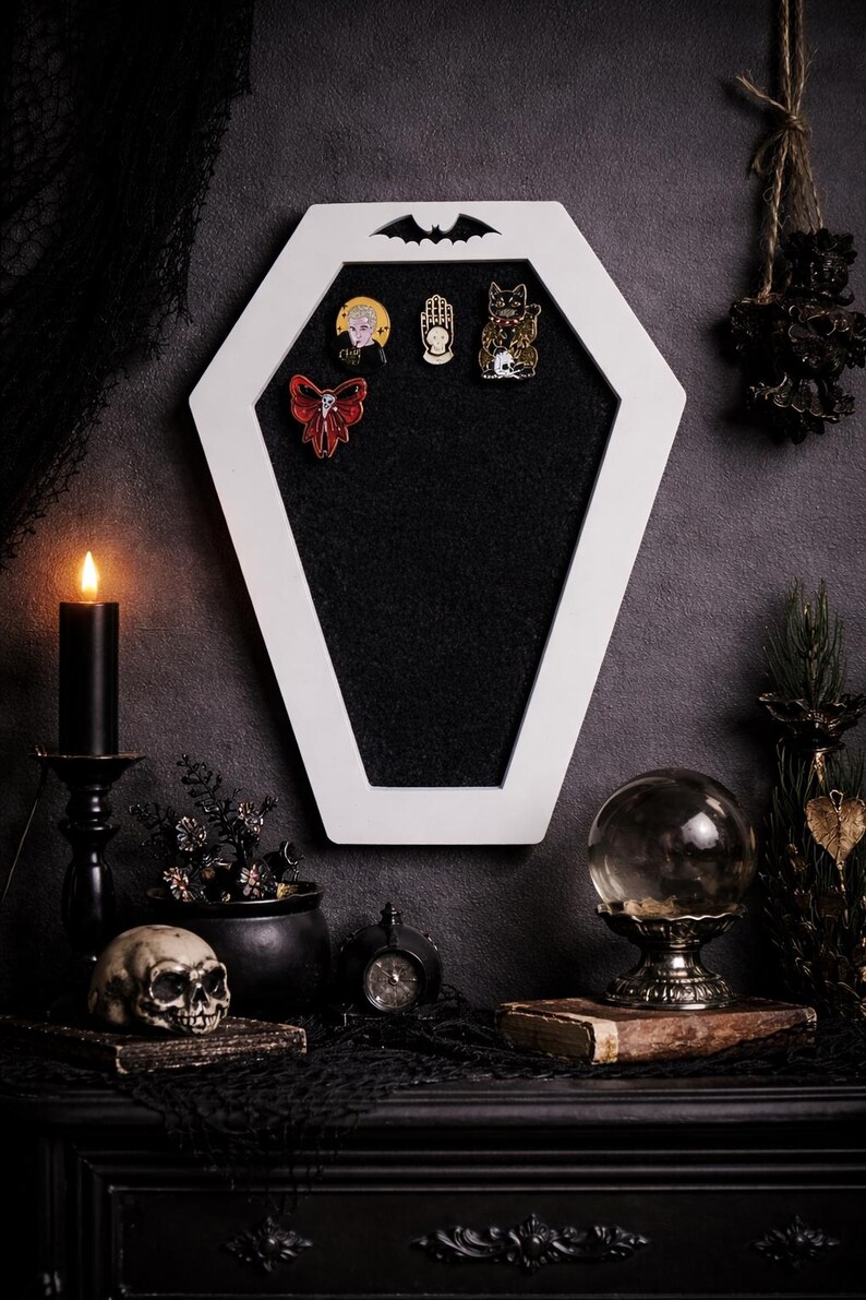 Coffin Pin Board White, Gothic Home Decor, Goth Girl Gifts, Halloween ...