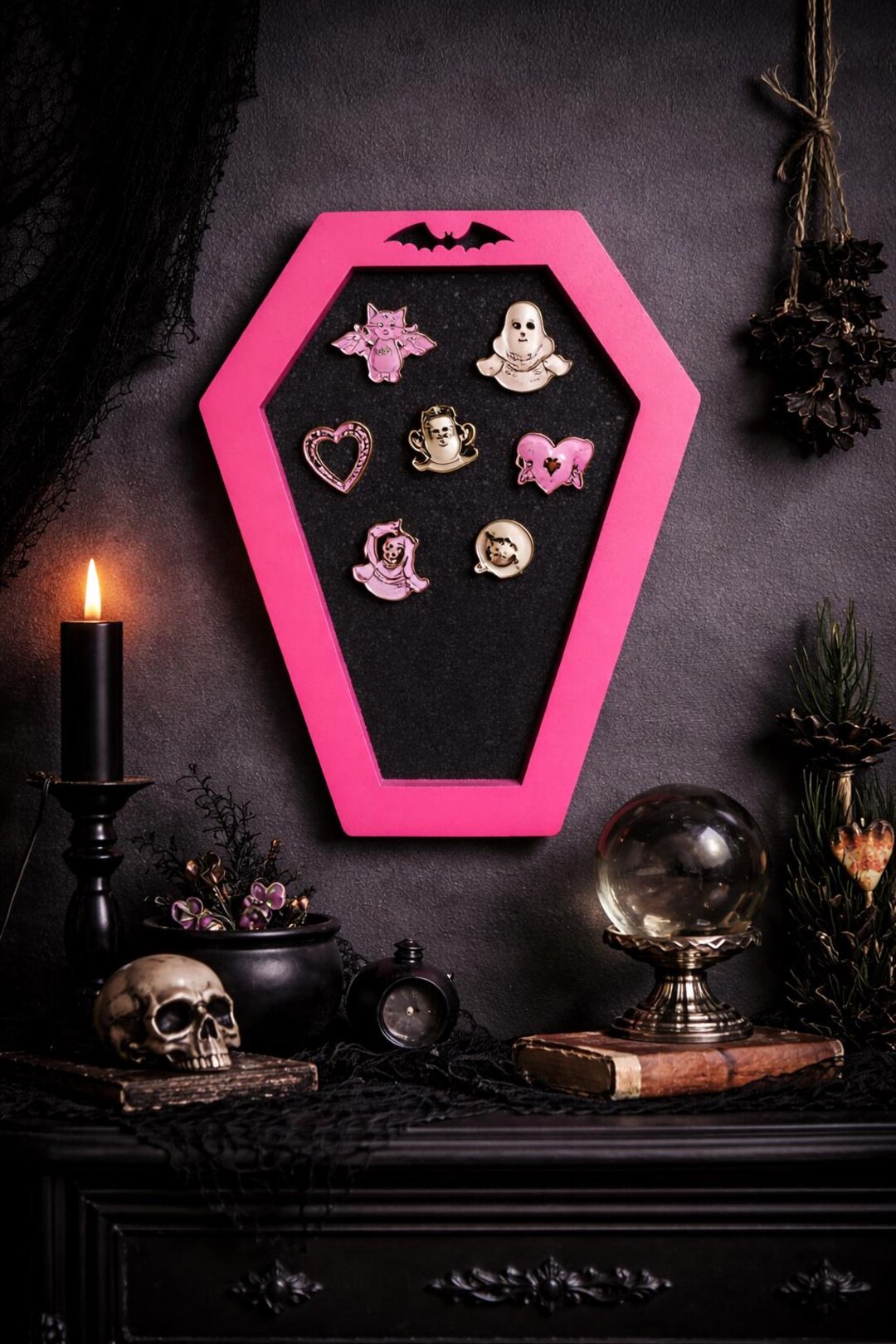 Coffin Pin Board Pink, Gothic Home Decor, Goth Girl Gift, Halloween ...