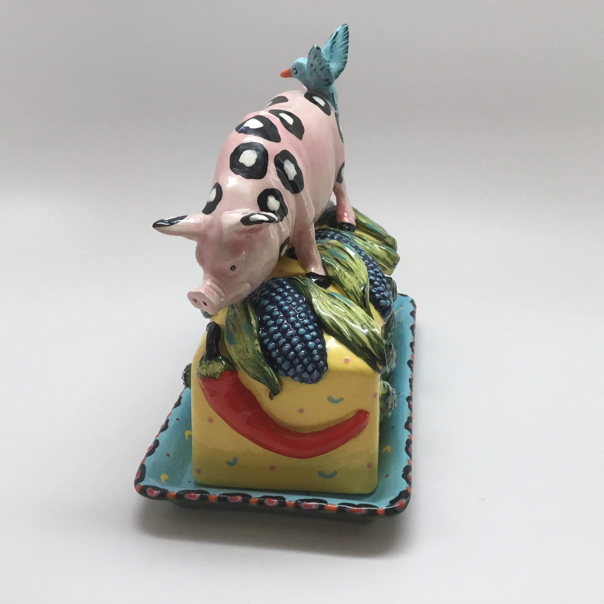 Katherine Gullo Vintage Pig & Bluebird Butter Dish - Etsy