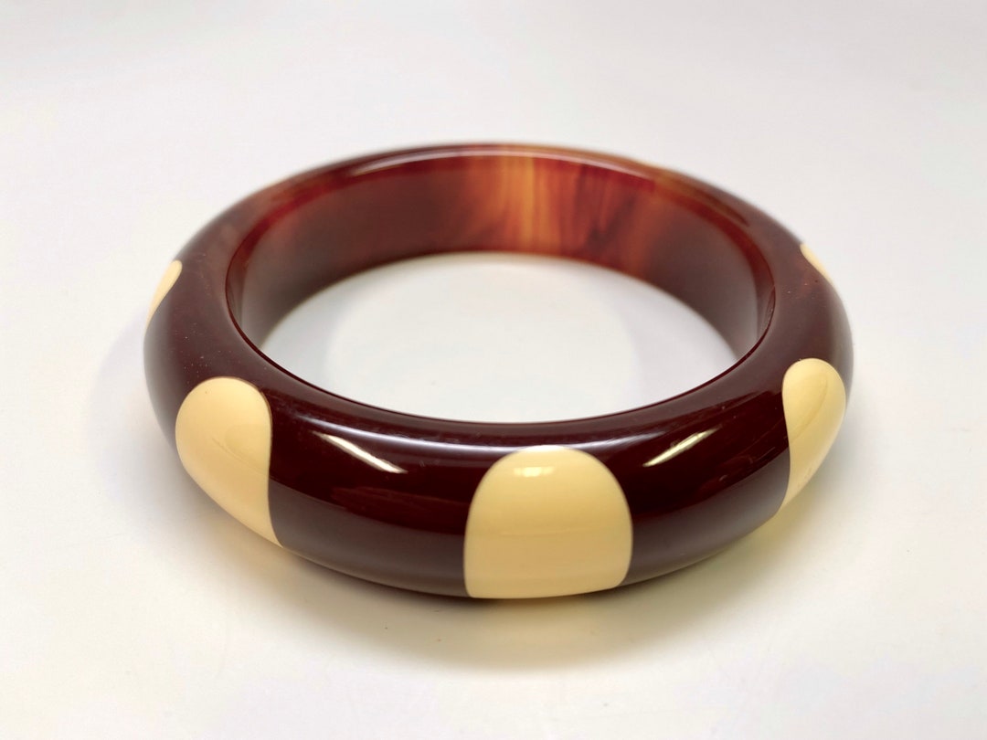 Vintage Root Beer and Cream Dot Shultz Bakelite Bangle - Etsy
