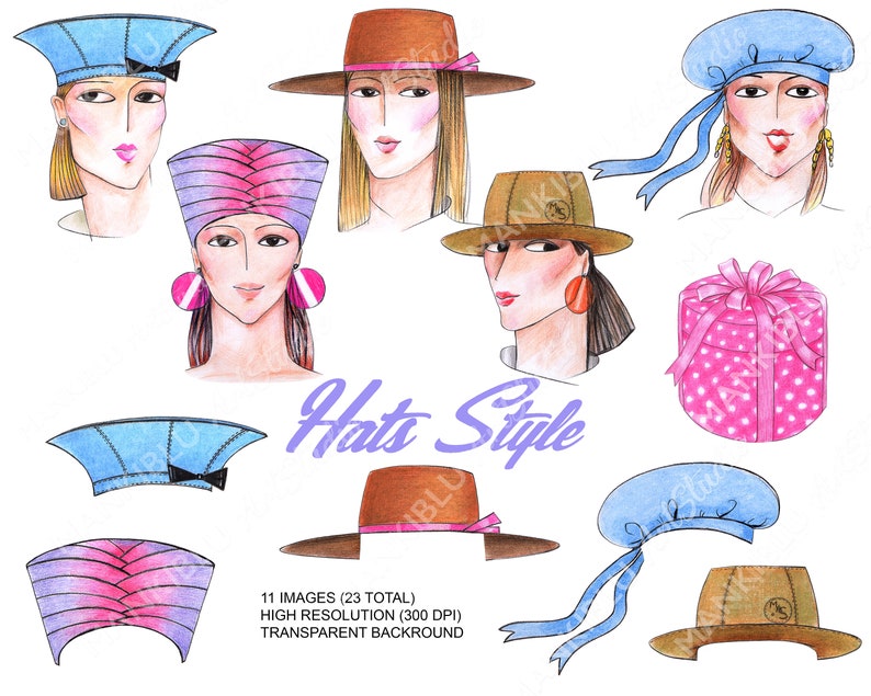 Hats Style Clipart, Fashion Clipart, Scrapbooking, Girl Clip Art ...