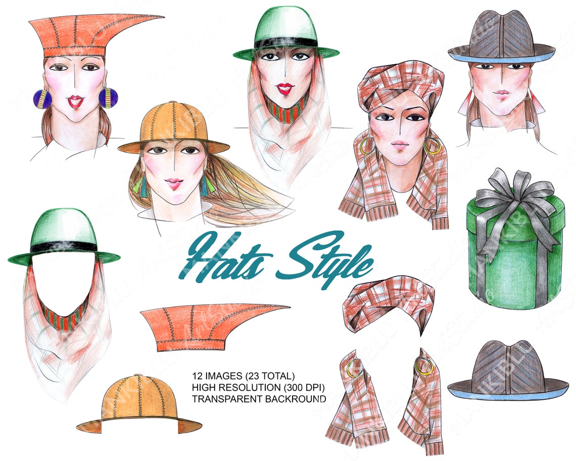 Hats Style Clipart, Fashion Clipart, Scrapbooking, Girl Clip Art ...