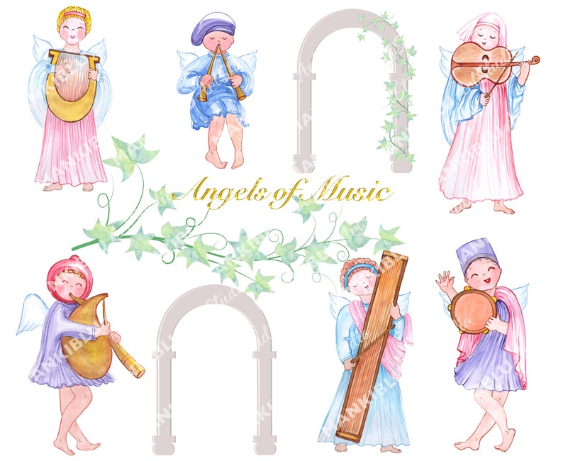 Watercolor Clipart "angels of Music", Wedding Clip Art, Mother Day ...