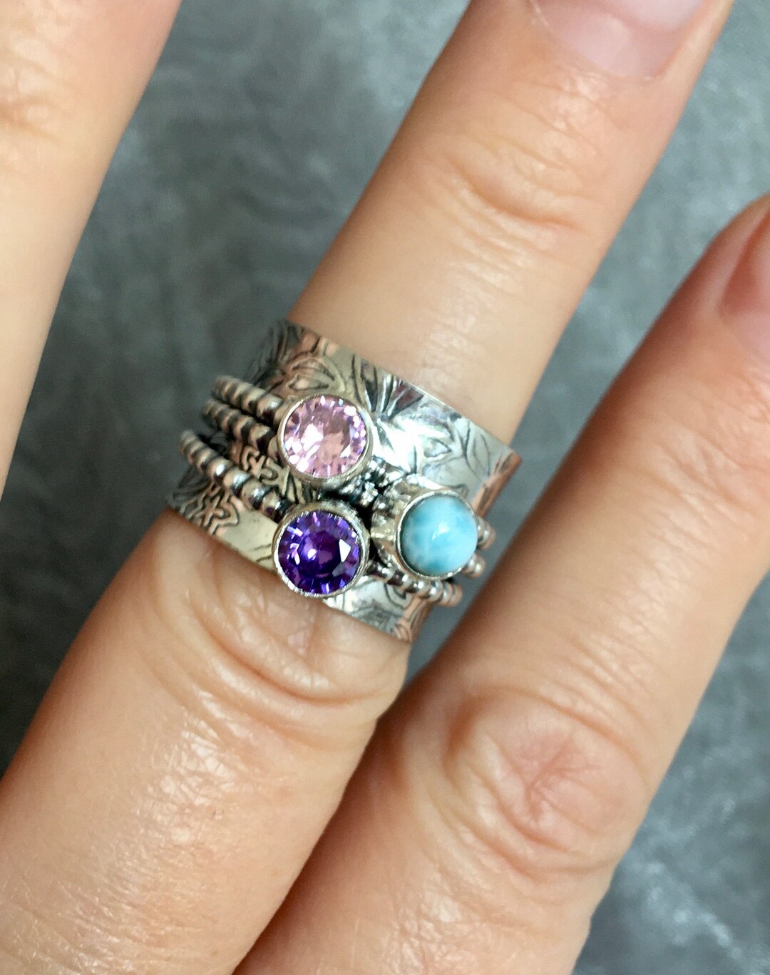 Rotating Ring, Moving Ring, Spinner Ring, Larimar, Rose Quartz ...