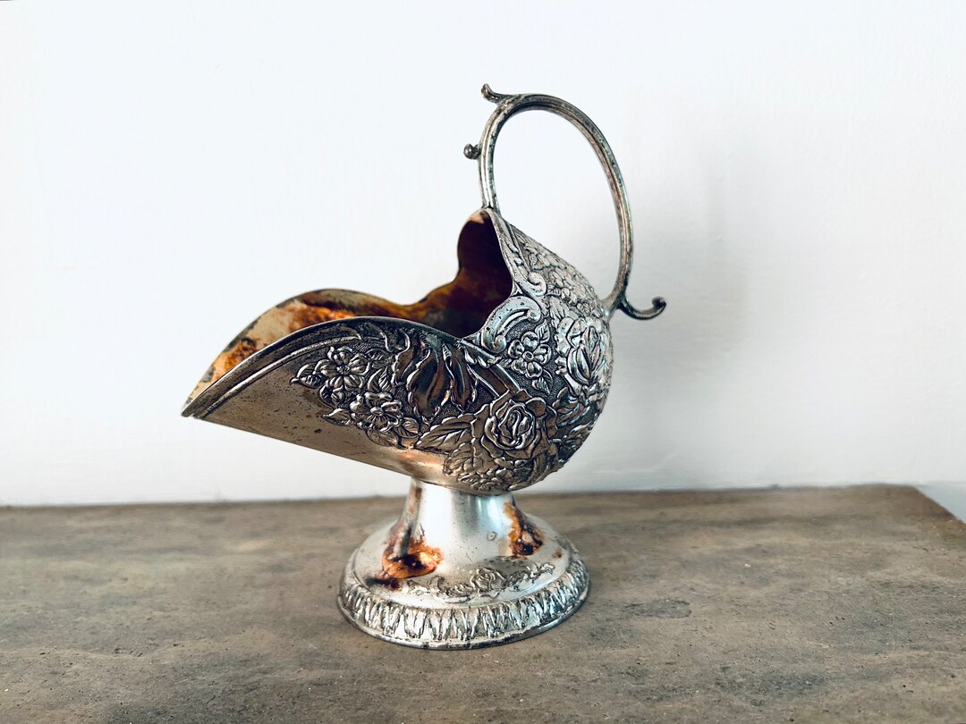 Vintage Silver Plate Sugar Scoop / Scuttle Bowl With Embossed Floral ...