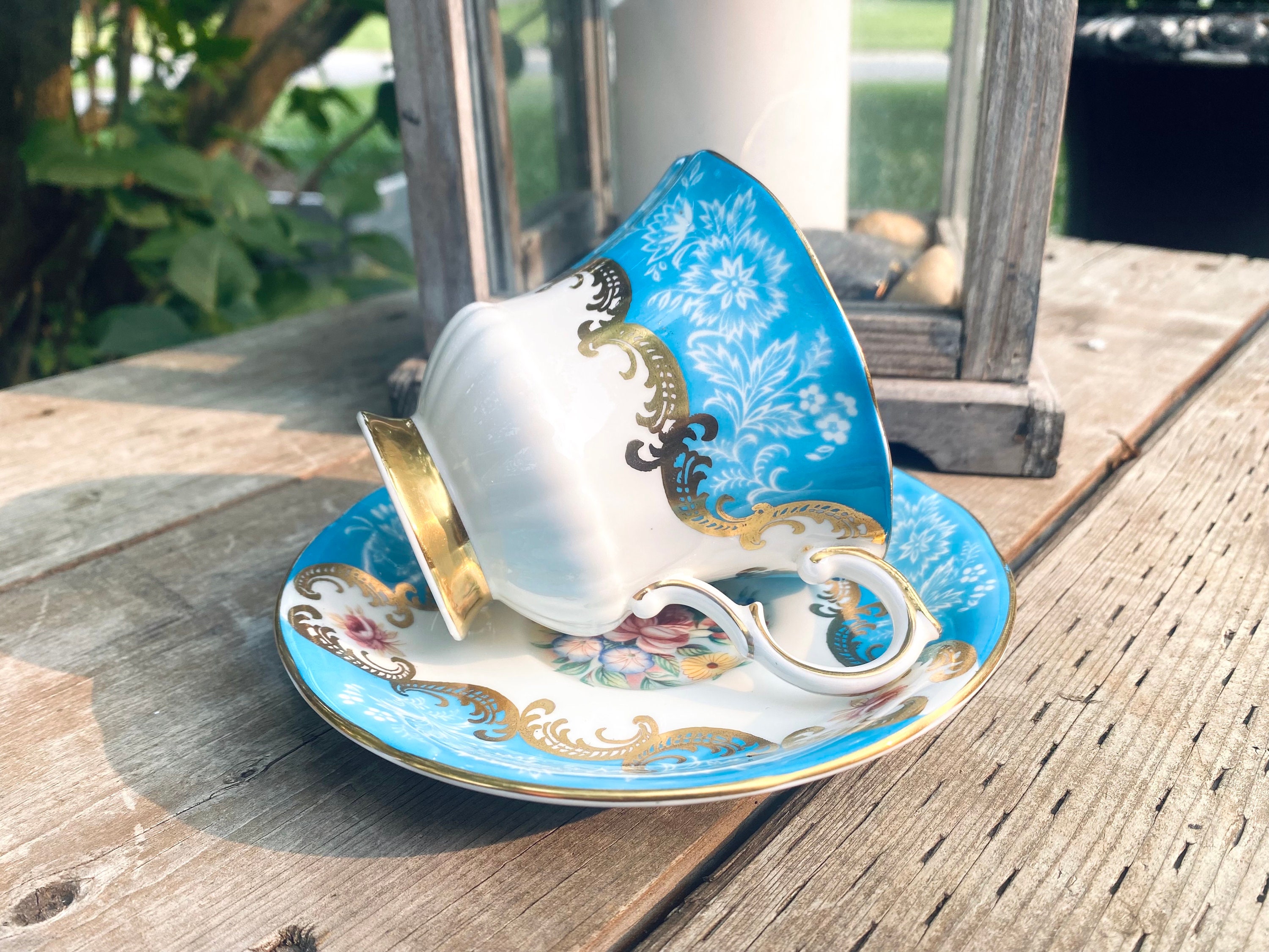 Vintage Paragon Blue and Gold Floral Bone China Tea Cup and - Etsy