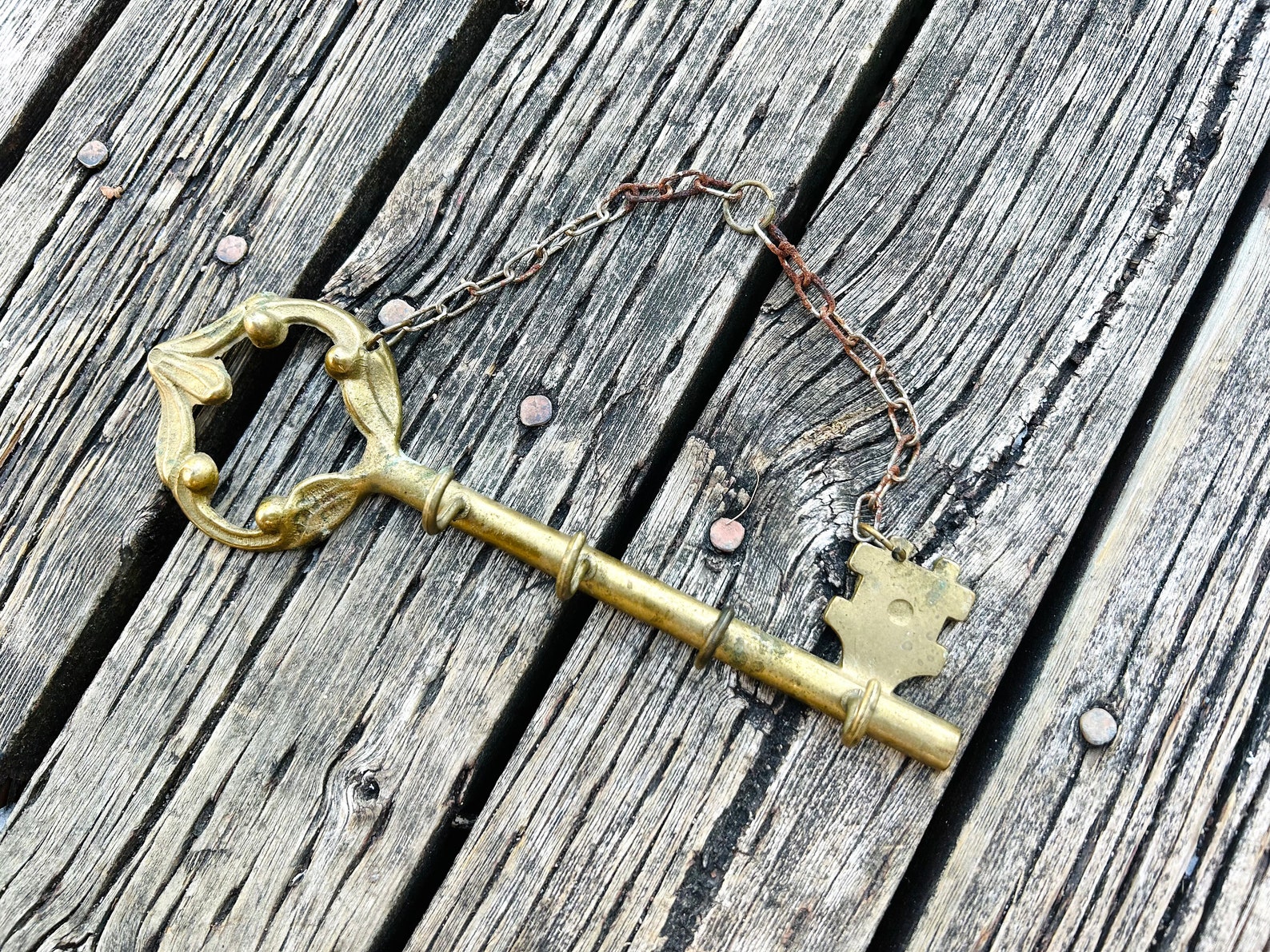 Vintage Brass Key Rack Holder Shape of Key With Chain - Etsy