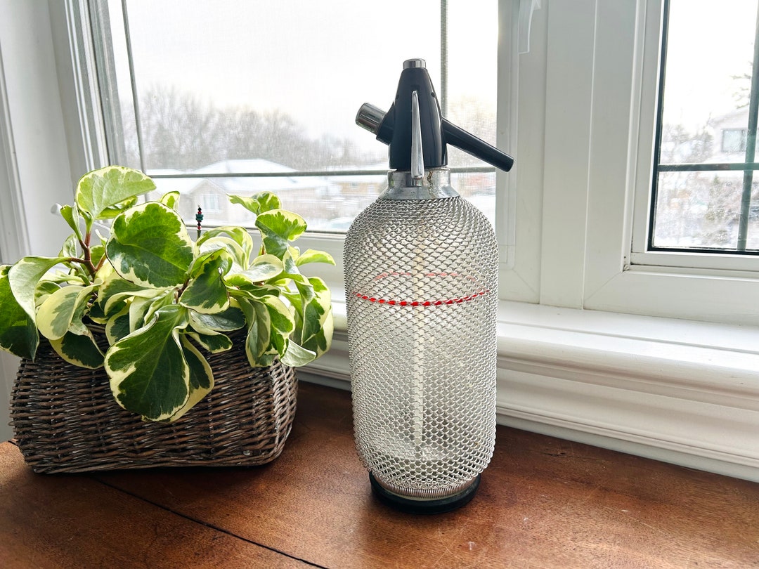 Midcentury Vintage Soda Siphon Seltzer Bottle With Wire Mesh and Red ...