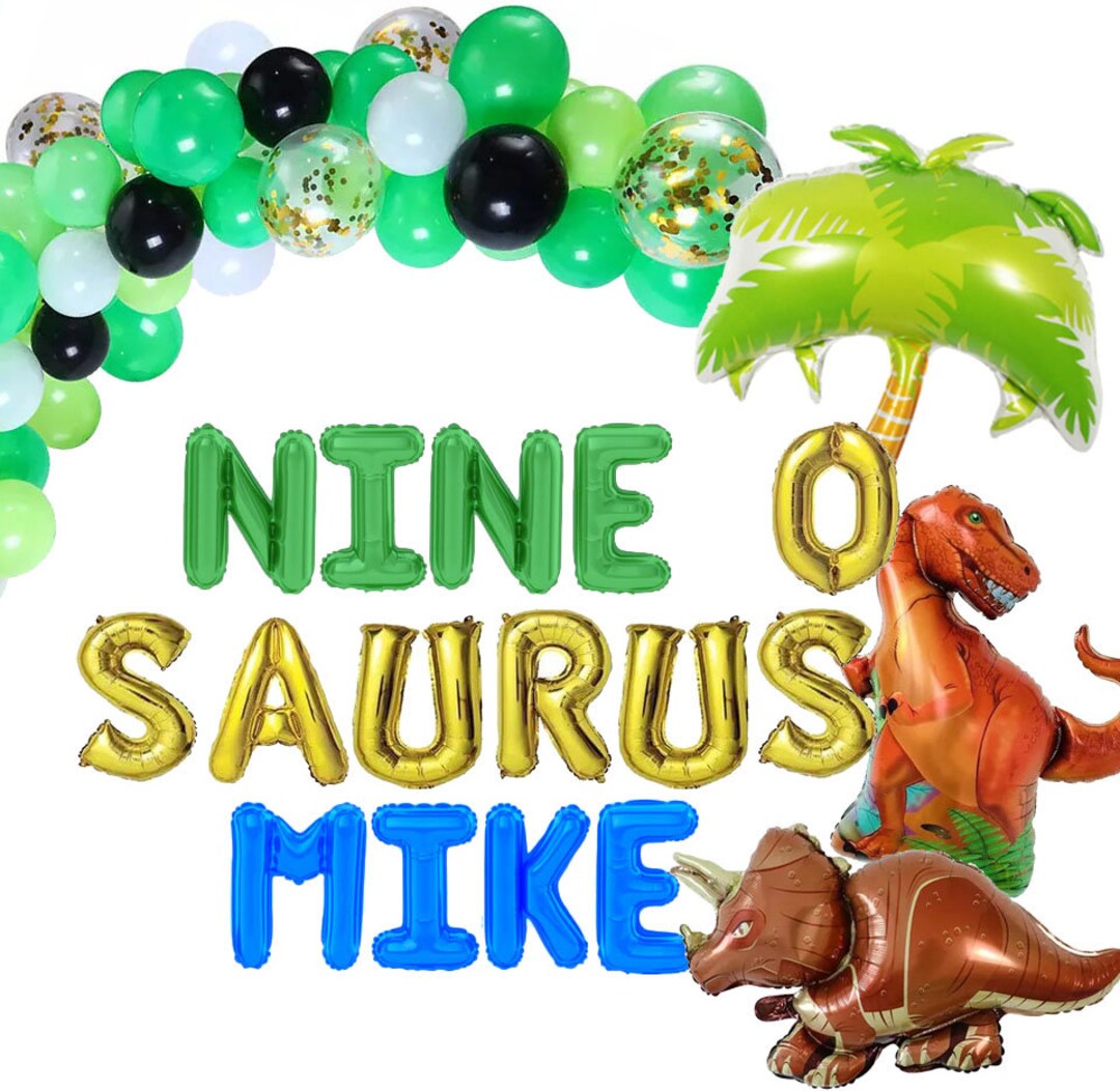 Nine-o-saurus Personalized Name Ninth Birthday Banner Balloon 9th 9 ...