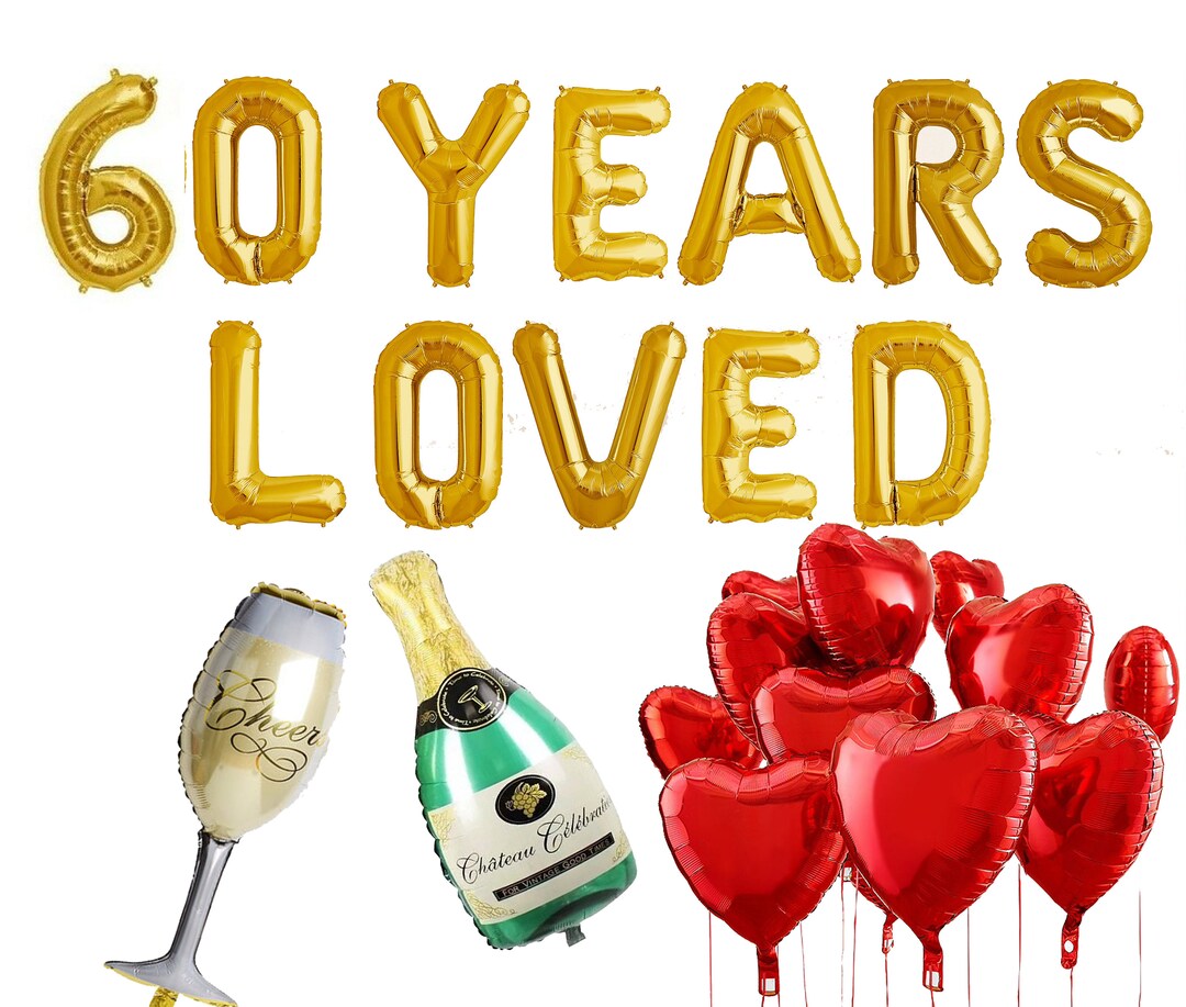 60 Years Loved, 60th Birthday Banner, Happy Birthday Banners, Gold ...