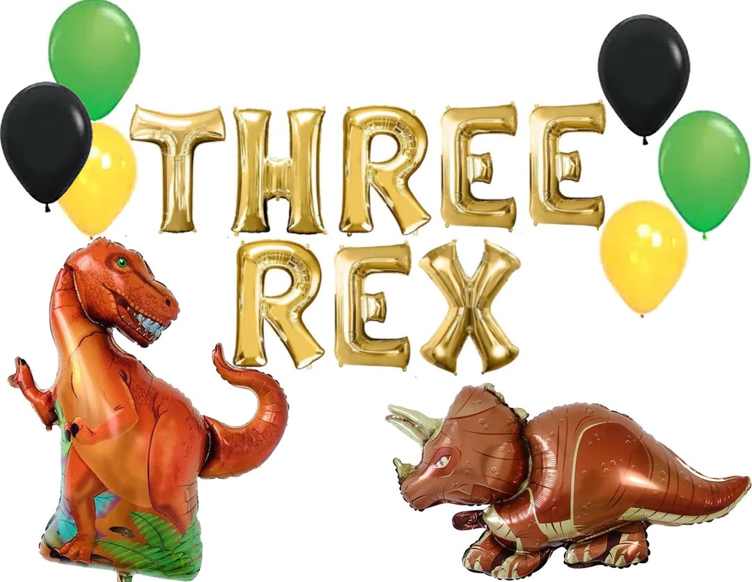 Cyber Sale THREE REX Balloons Tyrannosaurus Third Birthday Decorations ...