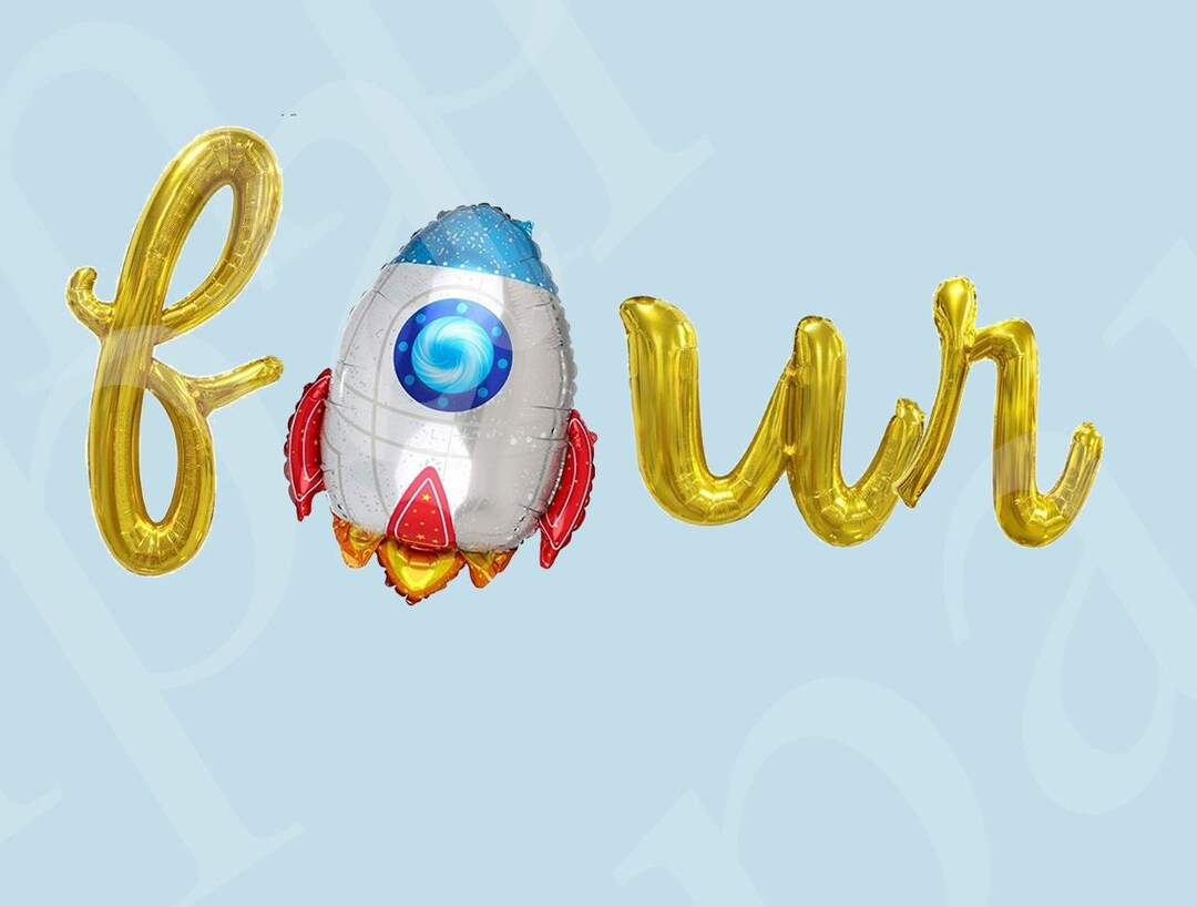 Rocket Four Birthday Balloon, Outer Space Fourth Balloons Four Birthday ...