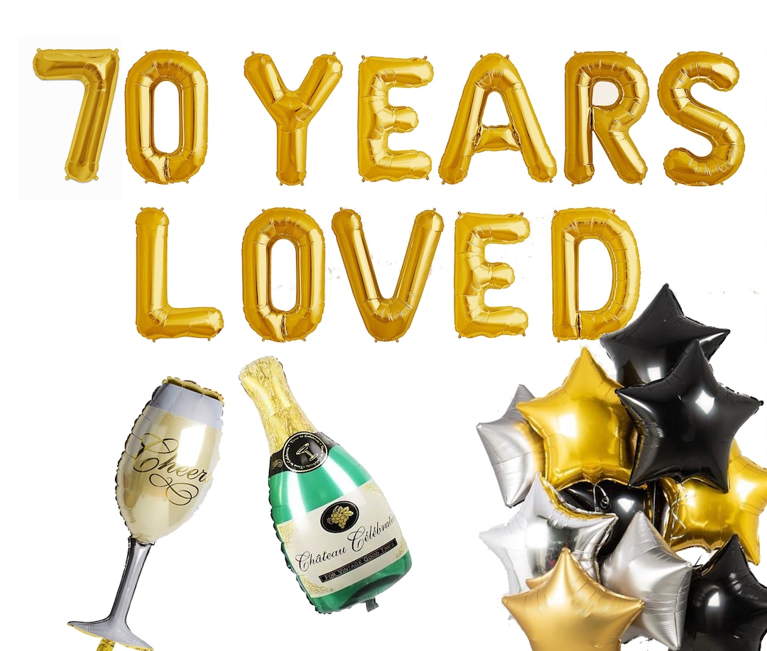 70 Years Loved, 70th Birthday Banner, Happy Birthday Banners, Gold ...