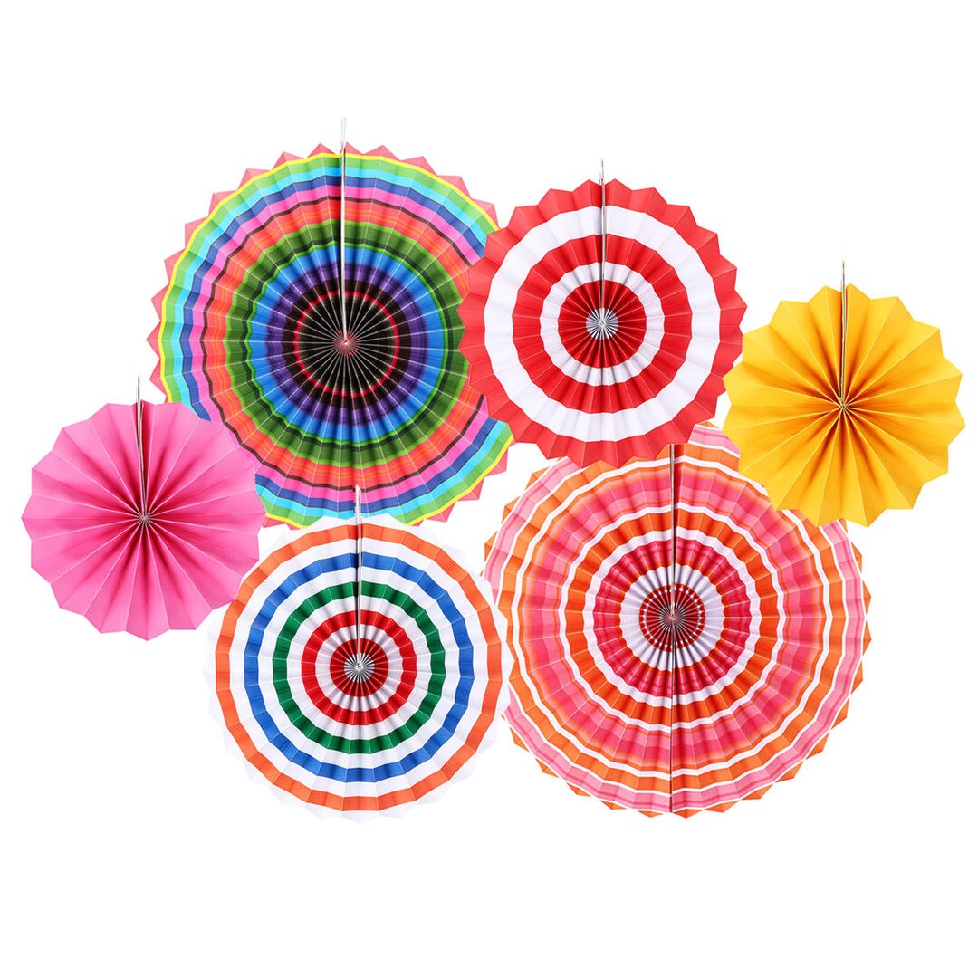 6 Fiesta Hanging Paper Fans Siesta Pinwheel Fan Taco Mexican Sweet ...