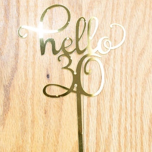 Hello 30 Cake Topper Gold Mirror Acrylic - Cake Toppers for Birthday ...