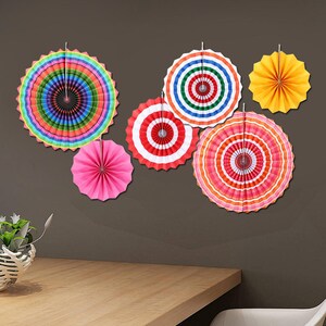 6 Fiesta Hanging Paper Fans Siesta Pinwheel Fan Taco Mexican Sweet ...