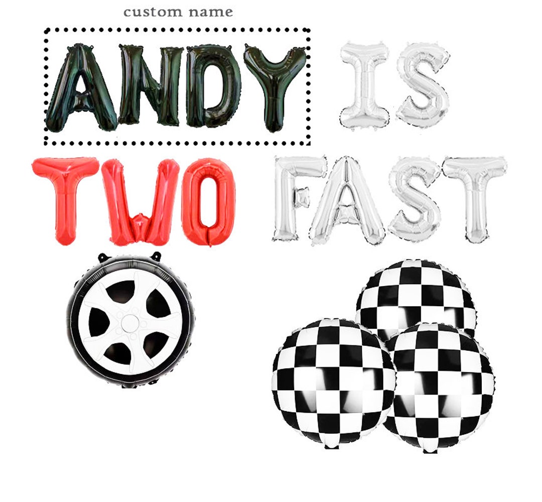 8 Colors of Two Fast Balloons Banner Personalized Name RACE CAR ...