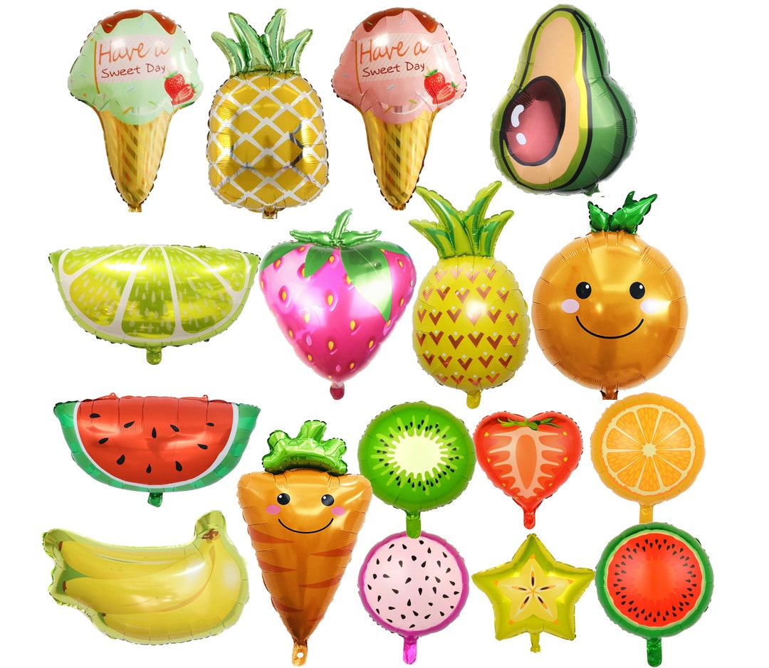 Fruits Balloons Birthday Decorations Banner Fruity Balloon Fruit Ice Cream Veggies Sign Sweets ...