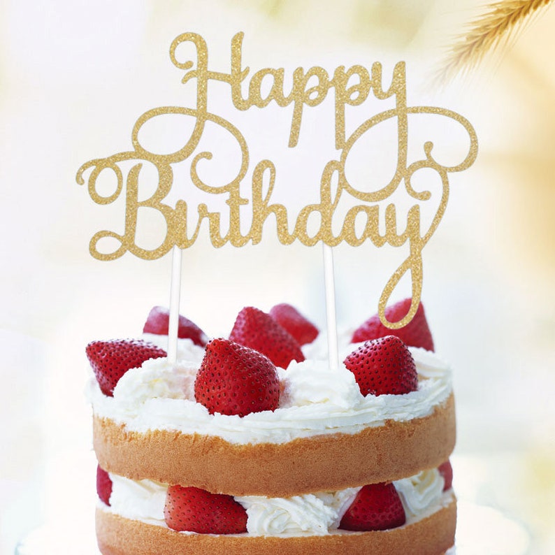 Cyber Sale Happy Birthday Cake Topper Glitter Rose Gold - Etsy