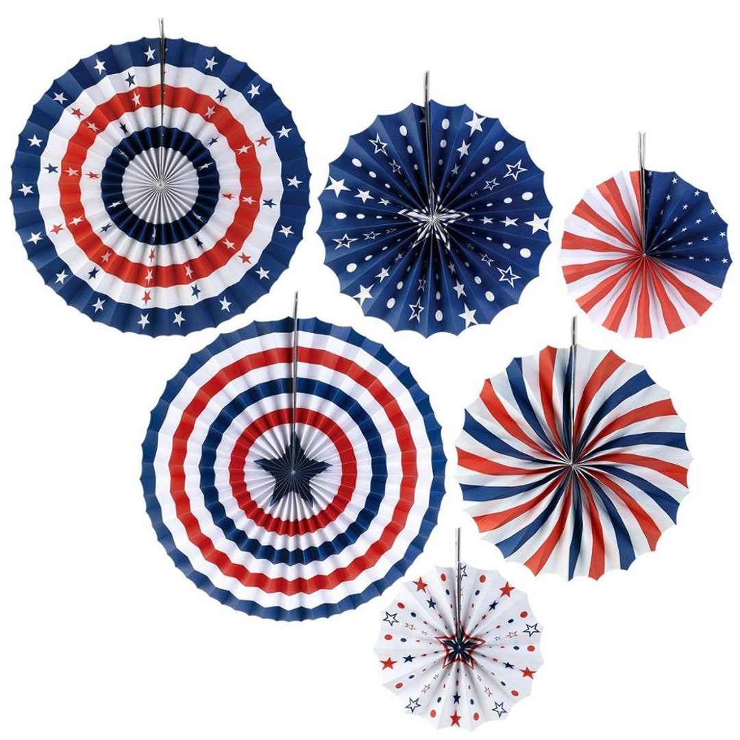 Set of 6 Colorful Patriotic Hanging Fans Pinwheel Fan Welcome - Etsy