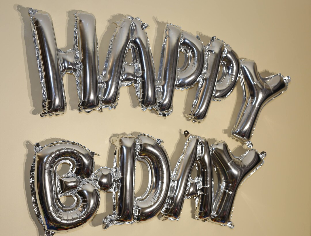 Happy Birthday Gold Silver Script Balloons / Birthday Script Balloons ...