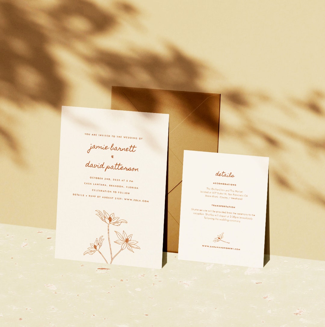 Starlet Terracotta Wedding Invitation Set Template, Simple Elegant ...