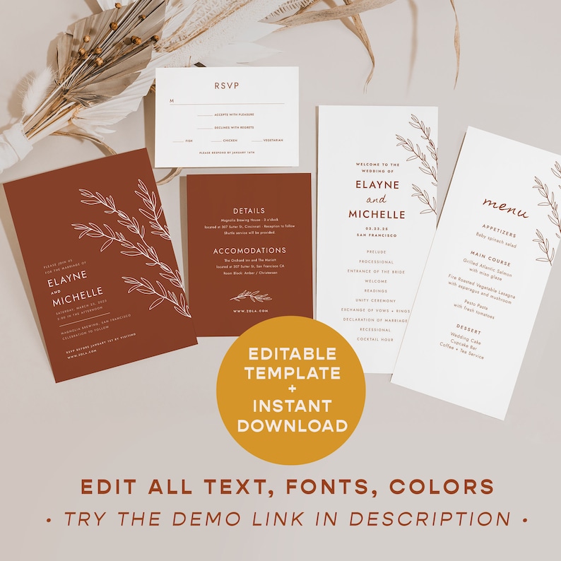 Desert Sage Terracotta Floral Wedding Bundle, Boho Template Bundle ...