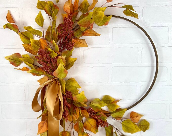Modern Fall Hoop Wreath,autumn Front Door Wreath,fall Leaves Wreath ...